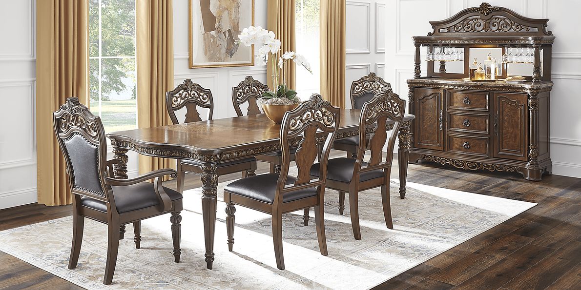 Handly Manor 7 Pc Dark Pecan Wood Dining Room Set With Dining Table ...