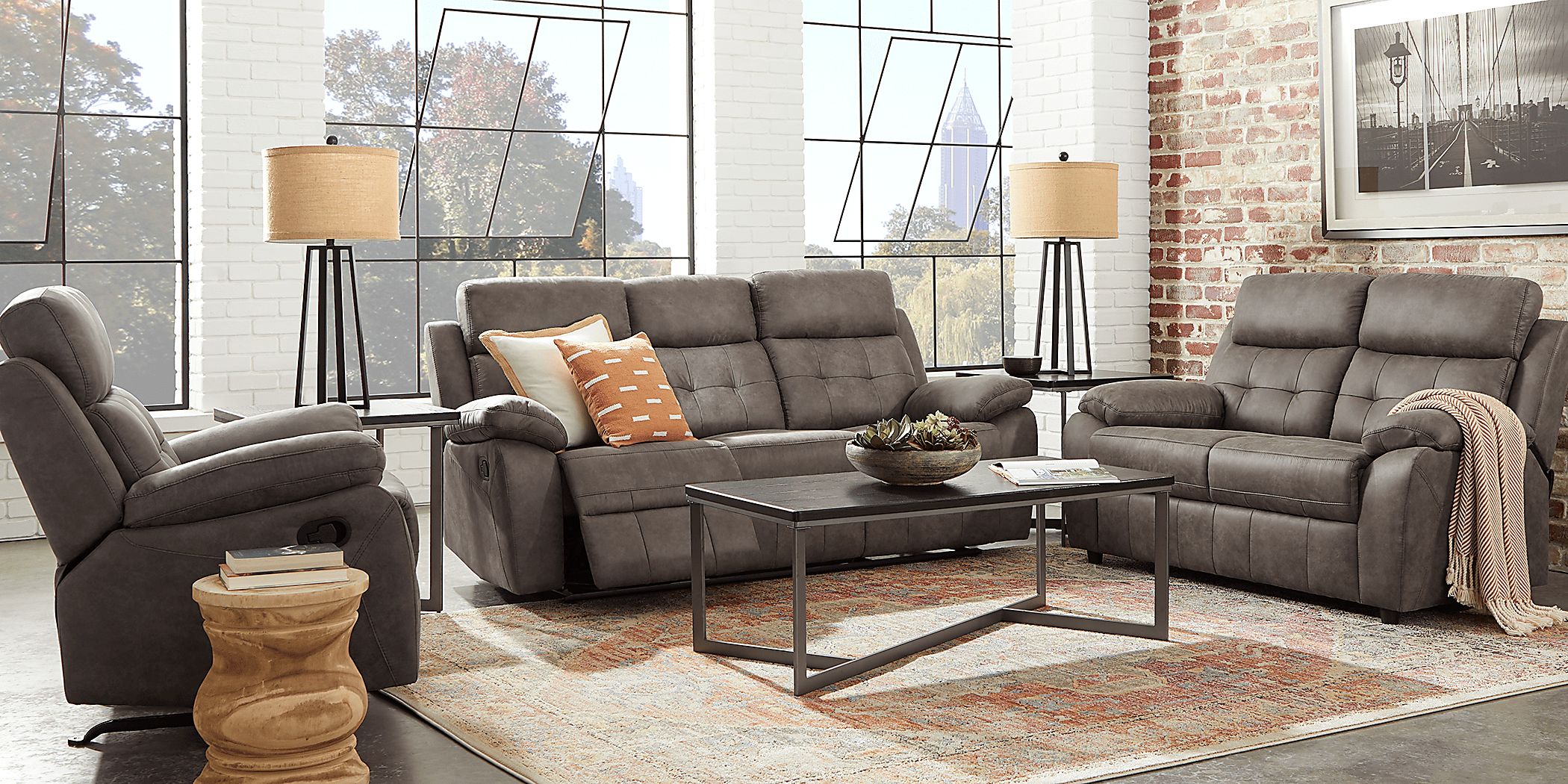 Hanton Heights 8 Pc Slate Gray Polyester Fabric Non-Power Reclining ...