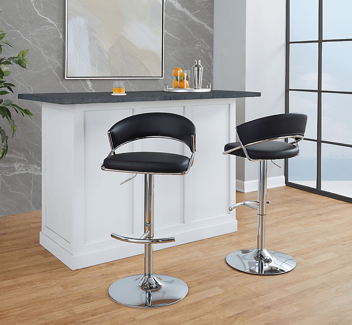 Harborson V Chrome Metal Black Polyurethane Fabric Barstool, Set Of 2 ...