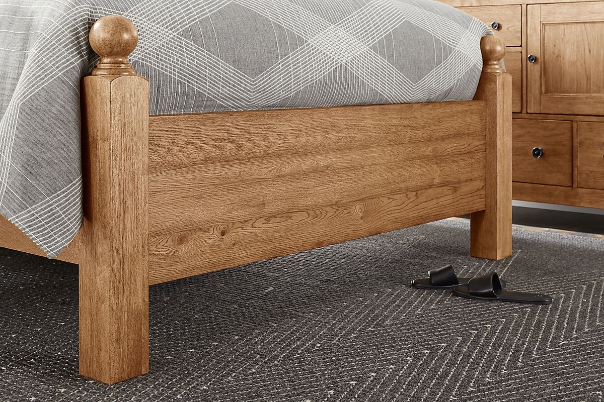 Hargrove 7 Pc Light Oak Wood King Bedroom Set With 3 Pc King Post Bed ...