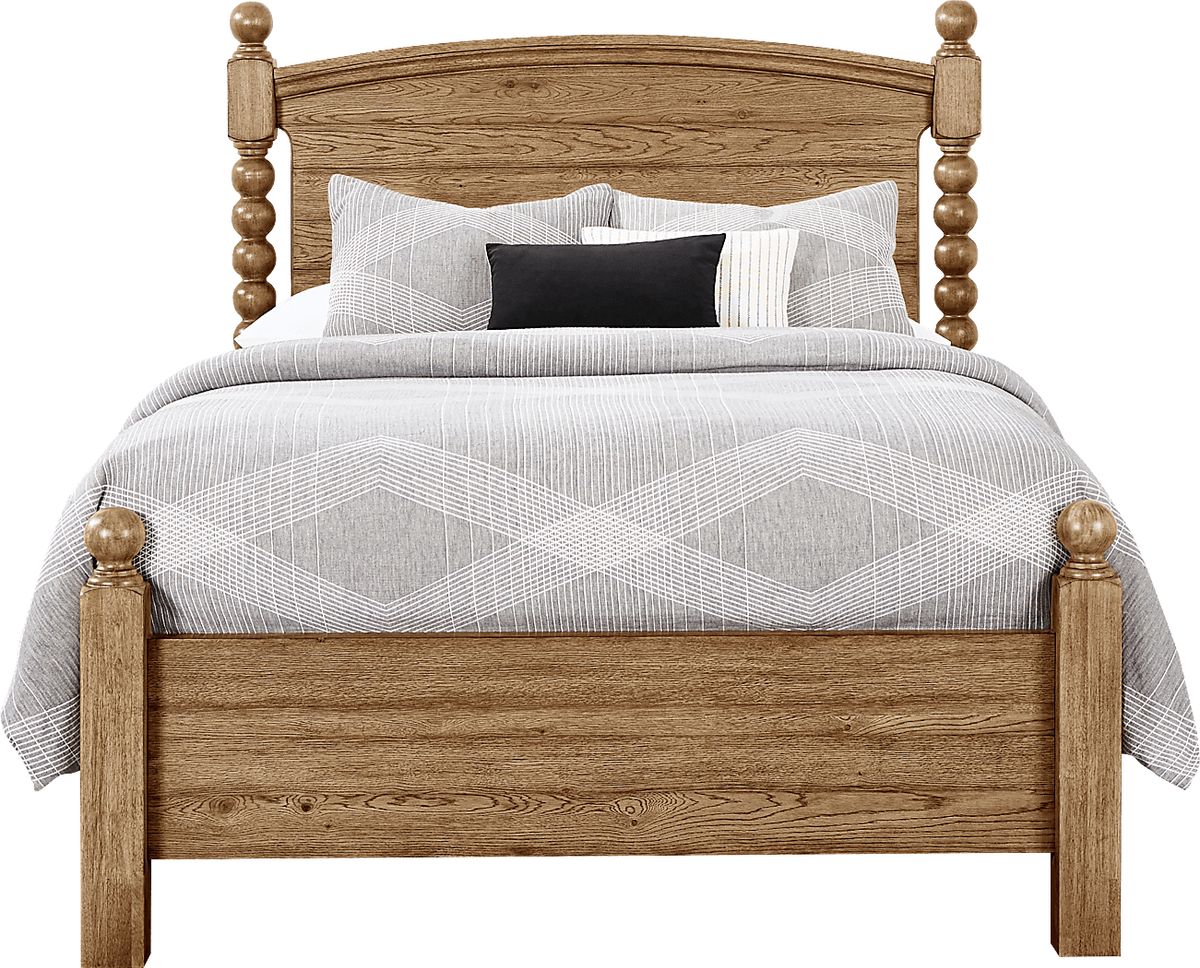 Hargrove 7 Pc Light Oak Wood King Bedroom Set With 3 Pc King Post Bed ...