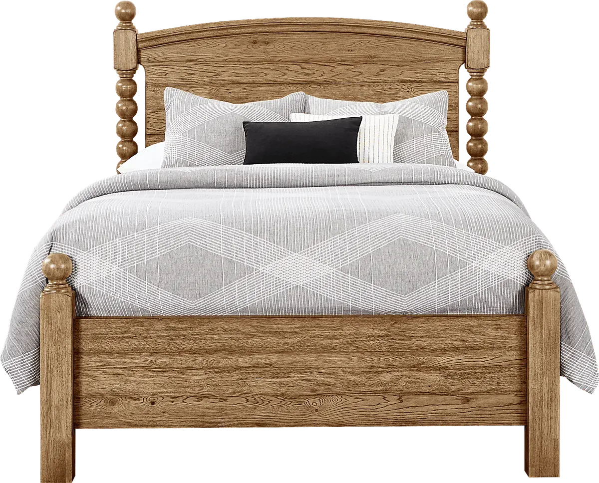 Hargrove 7 Pc Light Oak Wood Queen Bedroom Set With 3 Pc Queen Post Bed ...