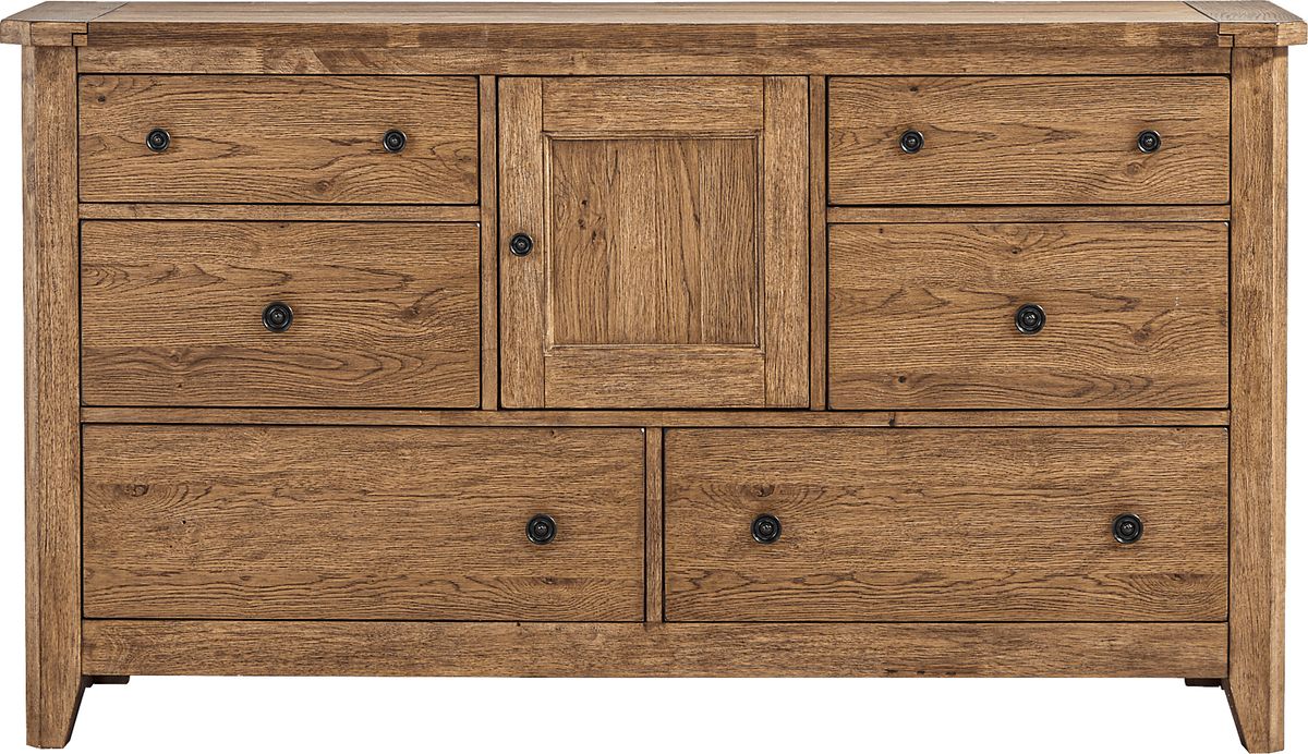 Hargrove 7 Pc Light Oak Wood Queen Bedroom Set With 3 Pc Queen Post Bed ...