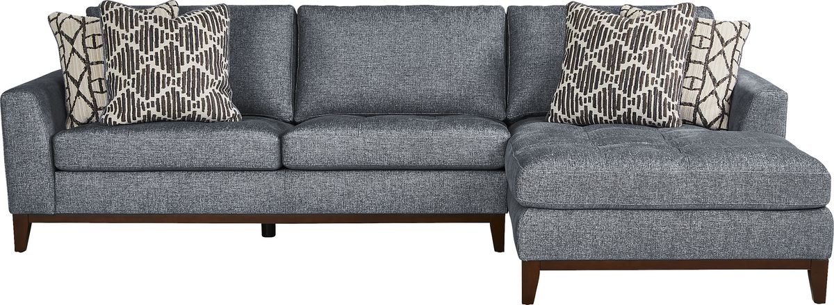 Harmon Indigo Blue Jacquard Fabric 2 Pc Right Arm Chaise Sectional ...