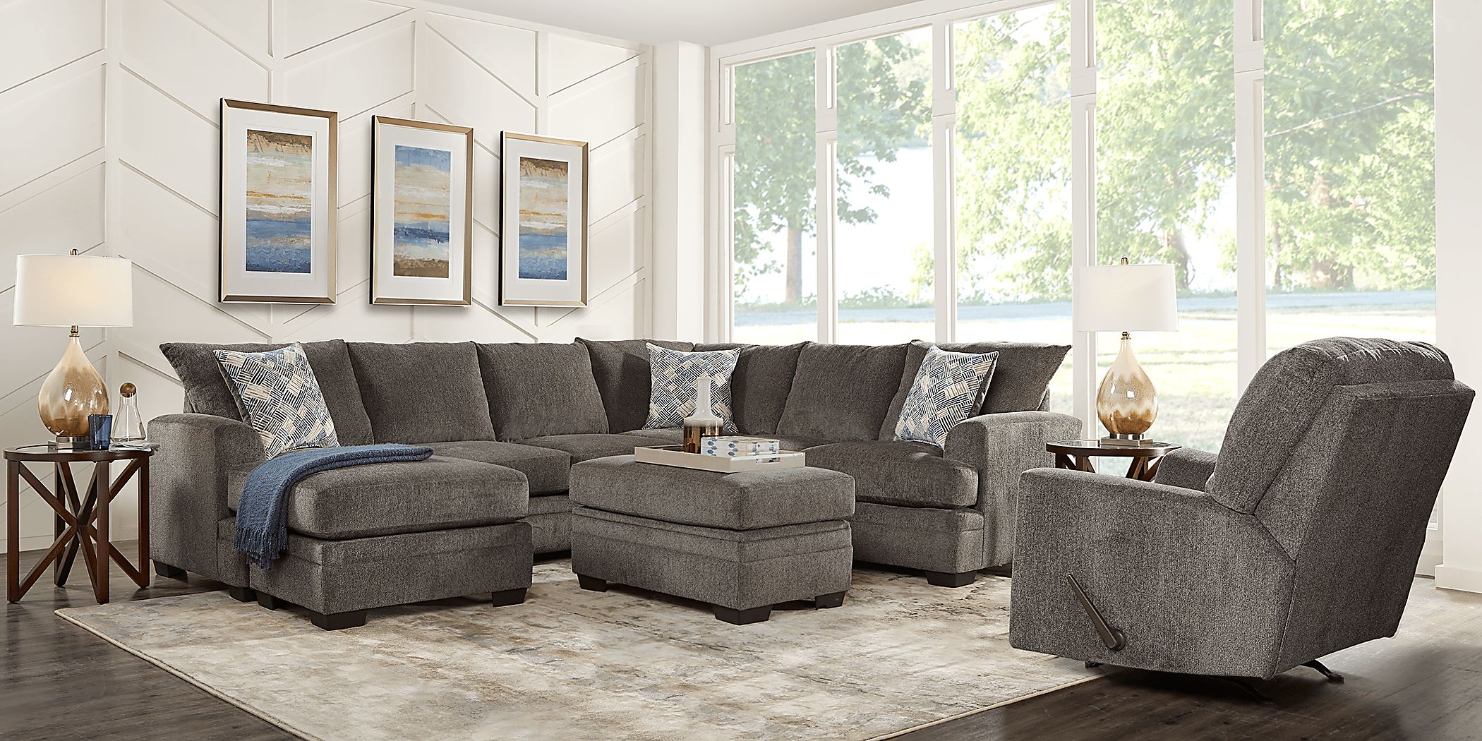 Harold Square Pewter 3 Pc Sectional - Rooms To Go