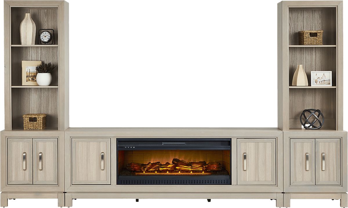 Hartney MILL 6 Pc Gray 80 in. Wall Unit With Log Fireplace | Rooms to Go