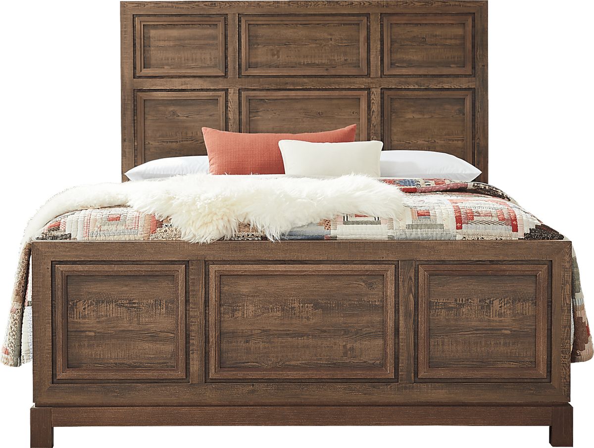 Hartney MILL 5 Pc Brown Dark Wood King Bedroom Set With 3 Pc King Bed ...