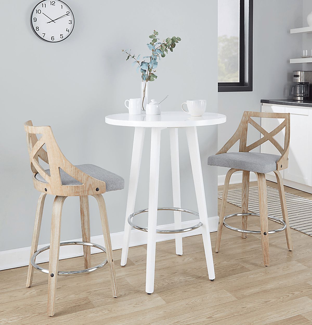 Hasbrouck III Natural Light Wood Gray Polyester Fabric Swivel Barstool ...