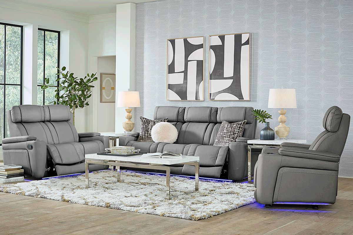 Haven Point 3 Pc Charcoal Black,Gray Microfiber Dual Power Reclining ...