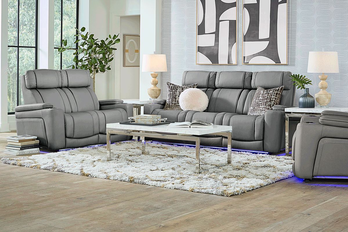 Haven Point 5 Pc Charcoal Black,Gray Microfiber Dual Power Reclining ...