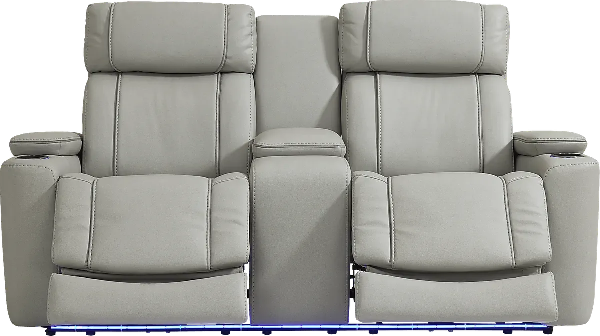 Haven Point Platinum Beige Microfiber Dual Power Reclining Loveseat ...