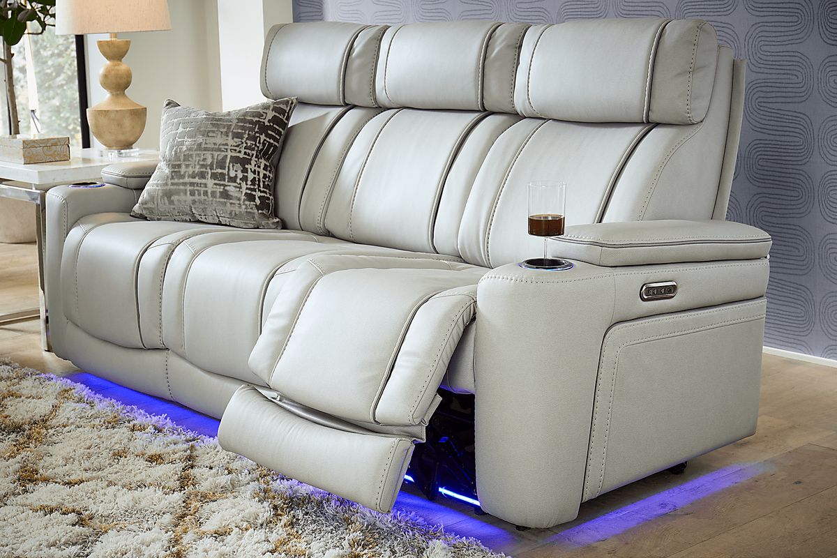 Haven Point 2 Pc Platinum Beige Microfiber Dual Power Reclining Living ...