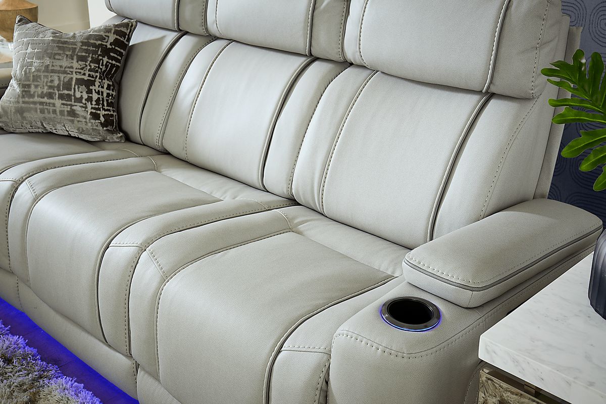 Haven Point 5 Pc Platinum Beige Microfiber Dual Power Reclining Living ...