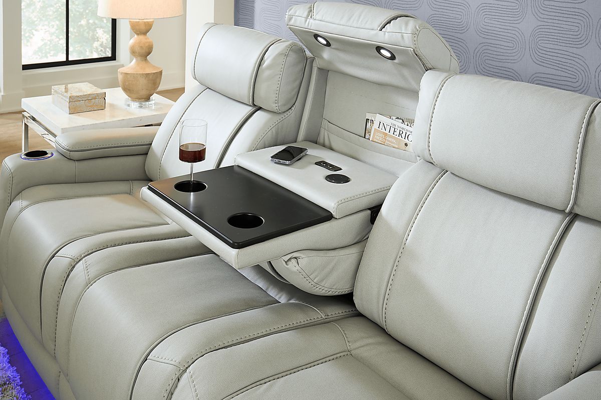 Haven Point 5 Pc Platinum Beige Microfiber Dual Power Reclining Living ...