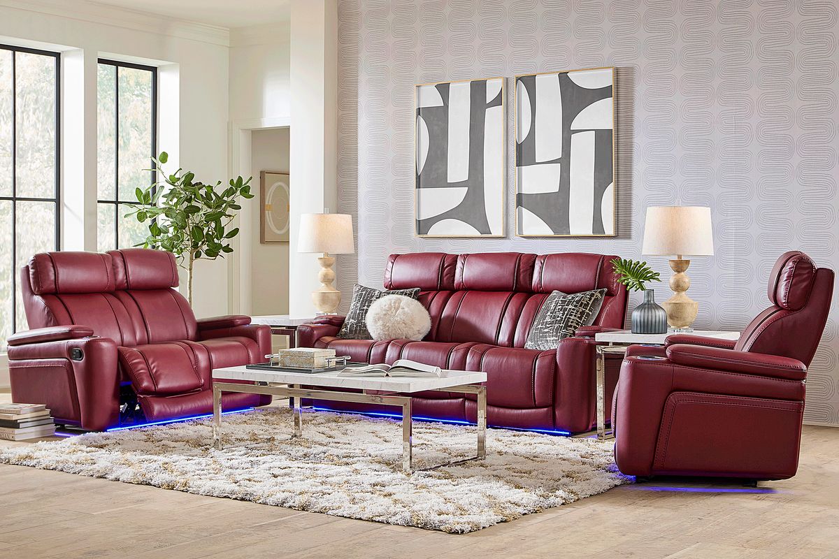 Haven Point 5 Pc Red Microfiber Dual Power Reclining Living Room Set With Dual Power Reclining ...