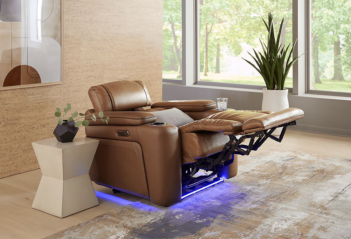 Haven Point 8 Pc Saddle Brown Microfiber Dual Power Reclining Living ...