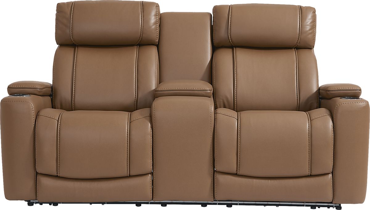 Haven Point Saddle Brown Microfiber Dual Power Reclining Loveseat ...