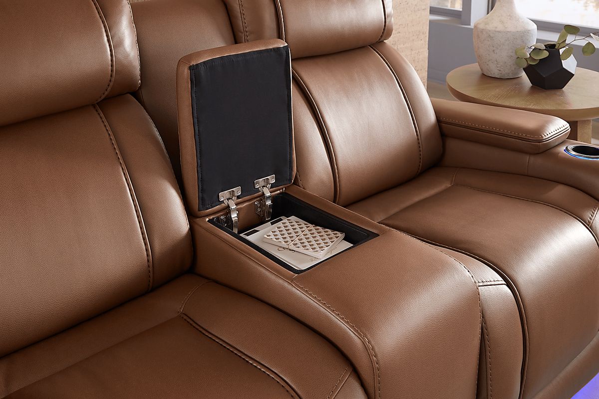Haven Point 5 Pc Saddle Brown Microfiber Dual Power Reclining Living ...