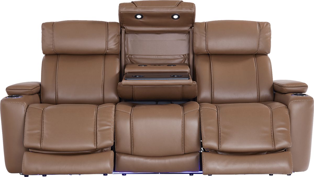 Haven Point 7 Pc Saddle Brown Microfiber Dual Power Reclining Living ...