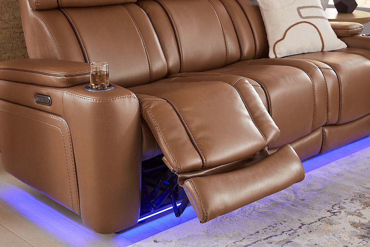 Haven Point 8 Pc Saddle Brown Microfiber Dual Power Reclining Living ...