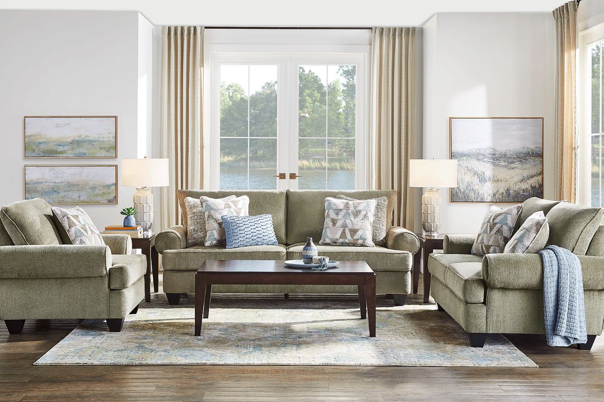 Hayward 7 Pc Green Woven Living Room Set With Loveseat, Sleeper Sofa, 3 ...