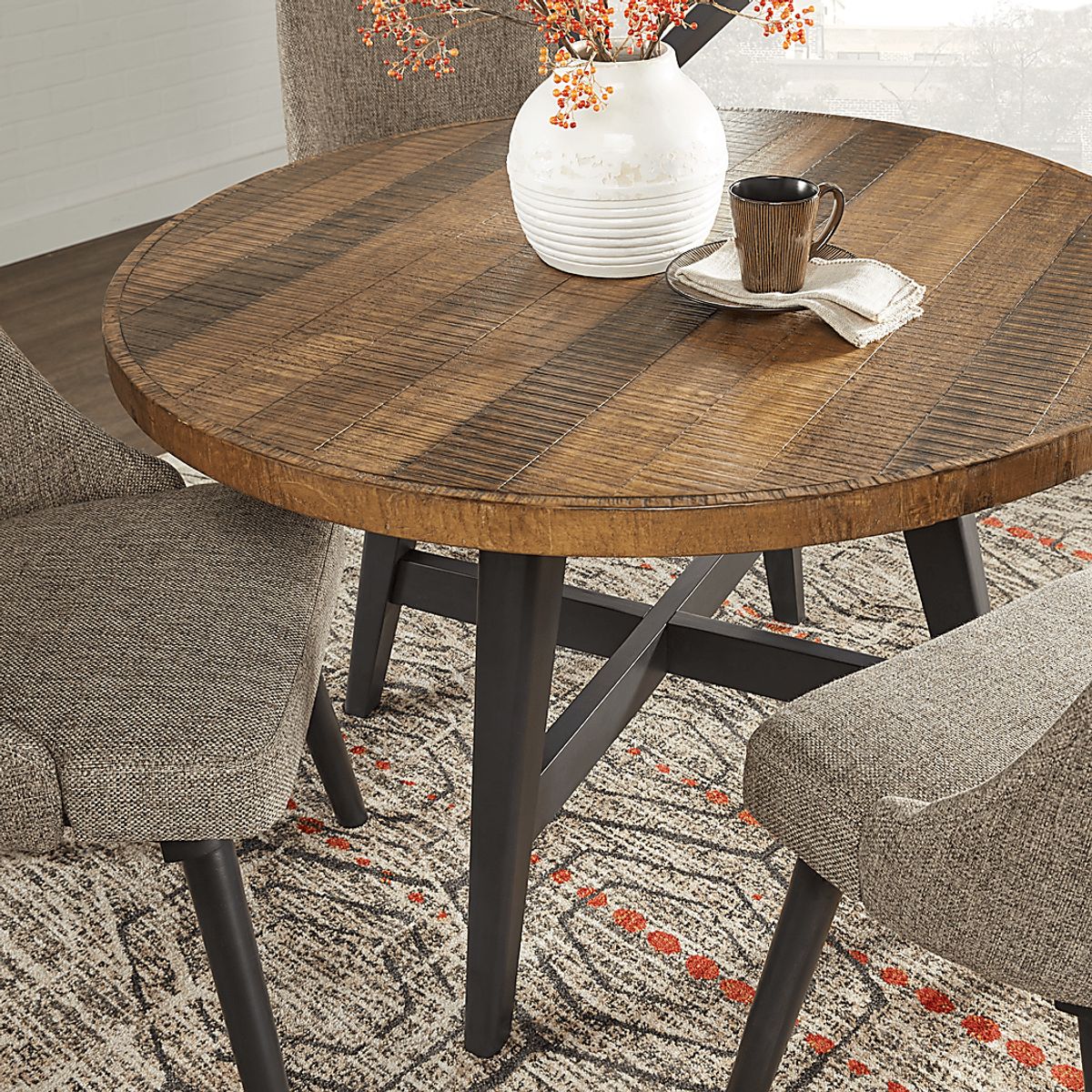 Hazelnut Lodge 5 Pc Wheat Beige,Dark Wood Dining Room Set With Dining ...