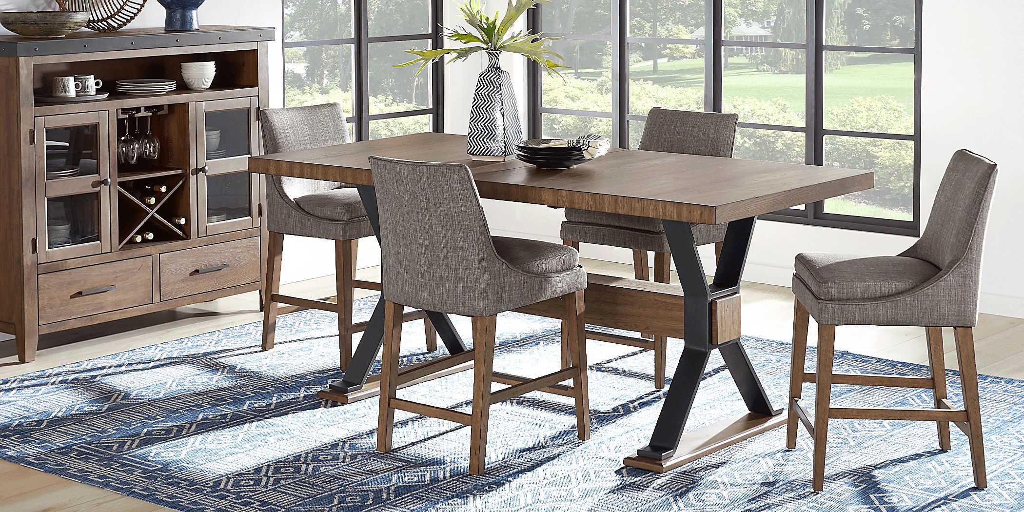 Hazelnut Woods 5 Pc Brown Dark Wood Gray Dining Room Set With Counter ...