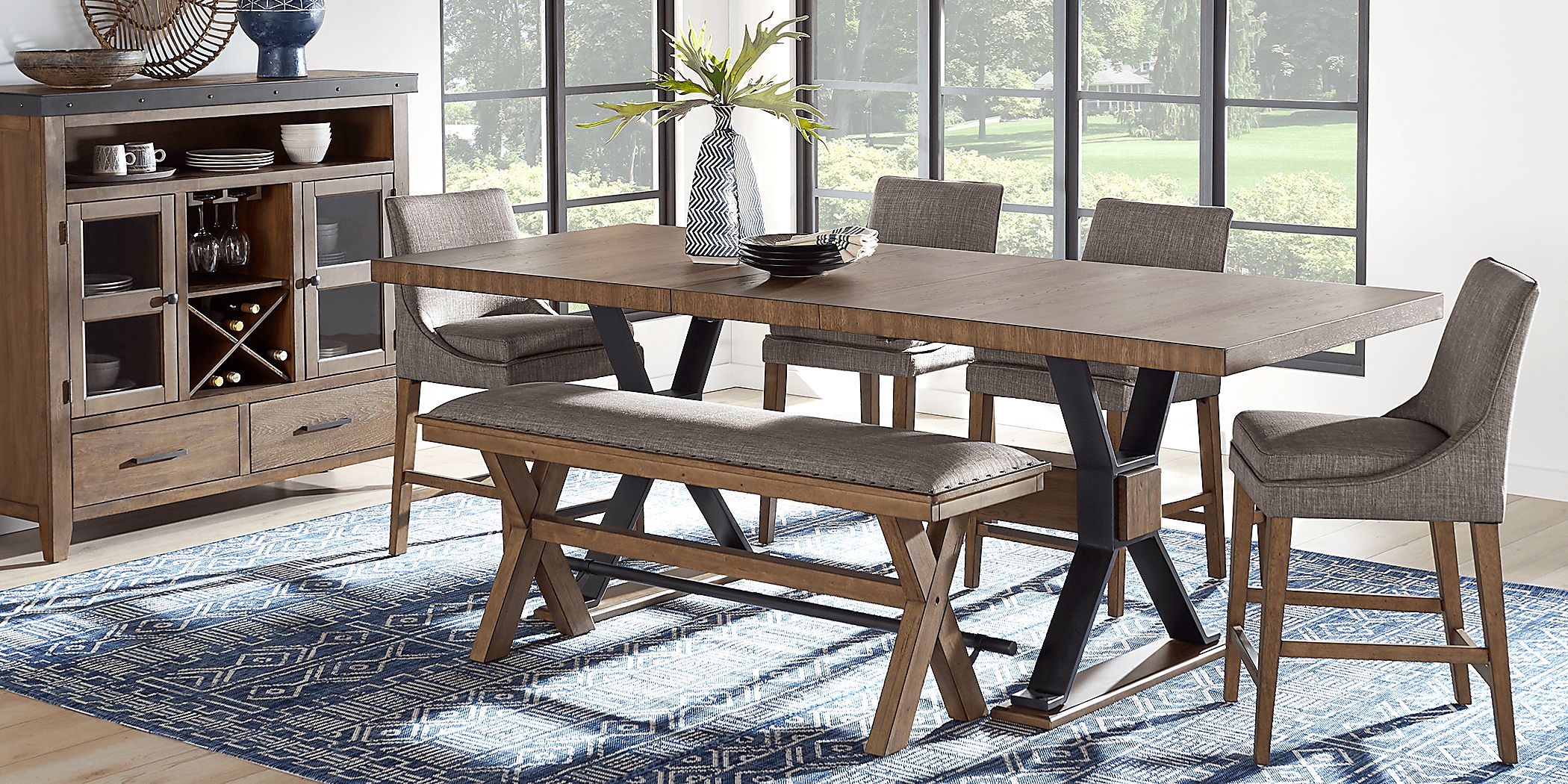 Hazelnut Woods 6 Pc Brown Dark Wood Gray Dining Room Set With Counter ...