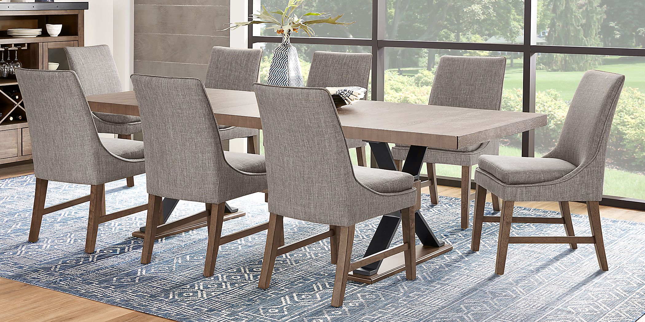 Hazelnut Woods 5 Pc Brown Dark Wood Gray Dining Room Set With Dining ...