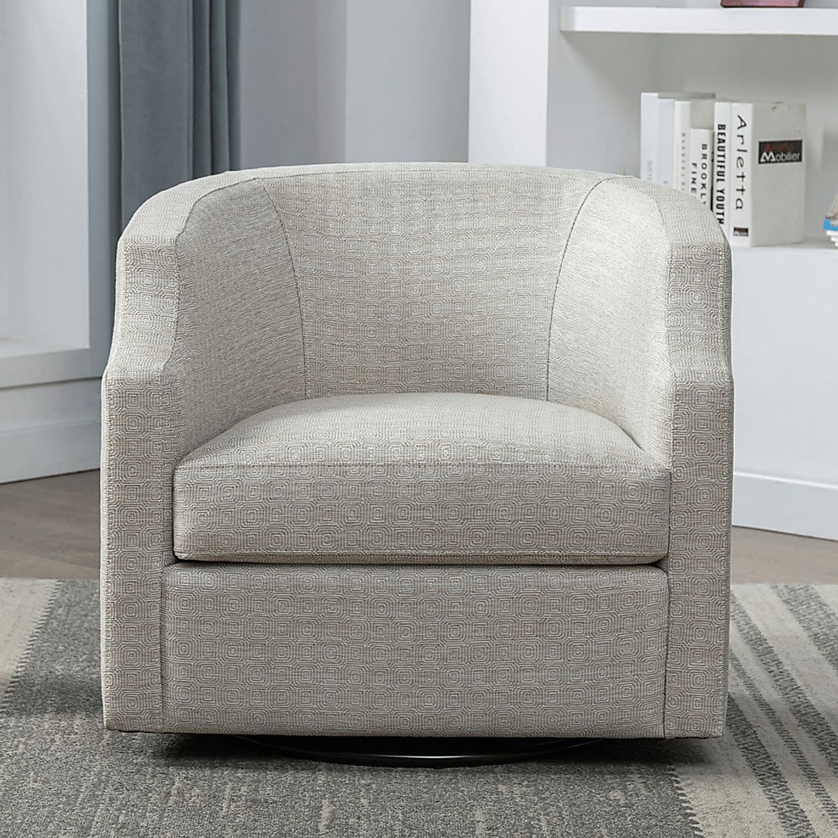 Hekau Beige Polyester Fabric Swivel Accent Chair | Rooms to Go