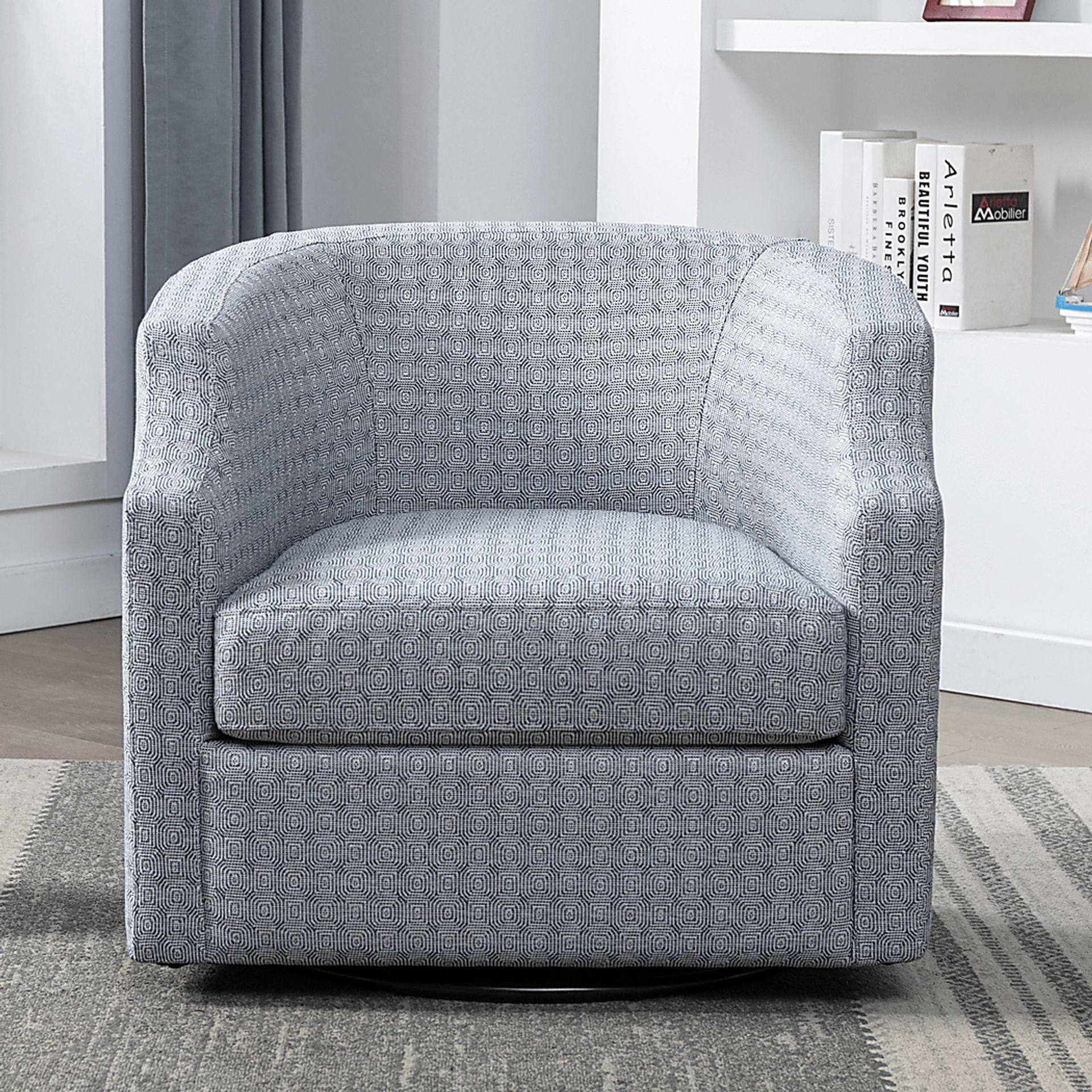 Hekau Blue Polyester Fabric Swivel Accent Chair | Rooms to Go