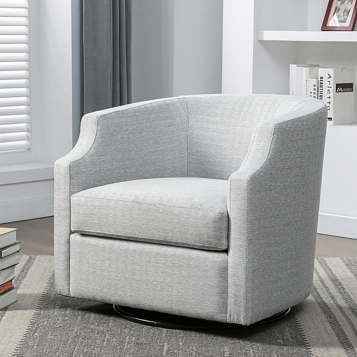 Hekau Blue Polyester Fabric Swivel Accent Chair | Rooms to Go
