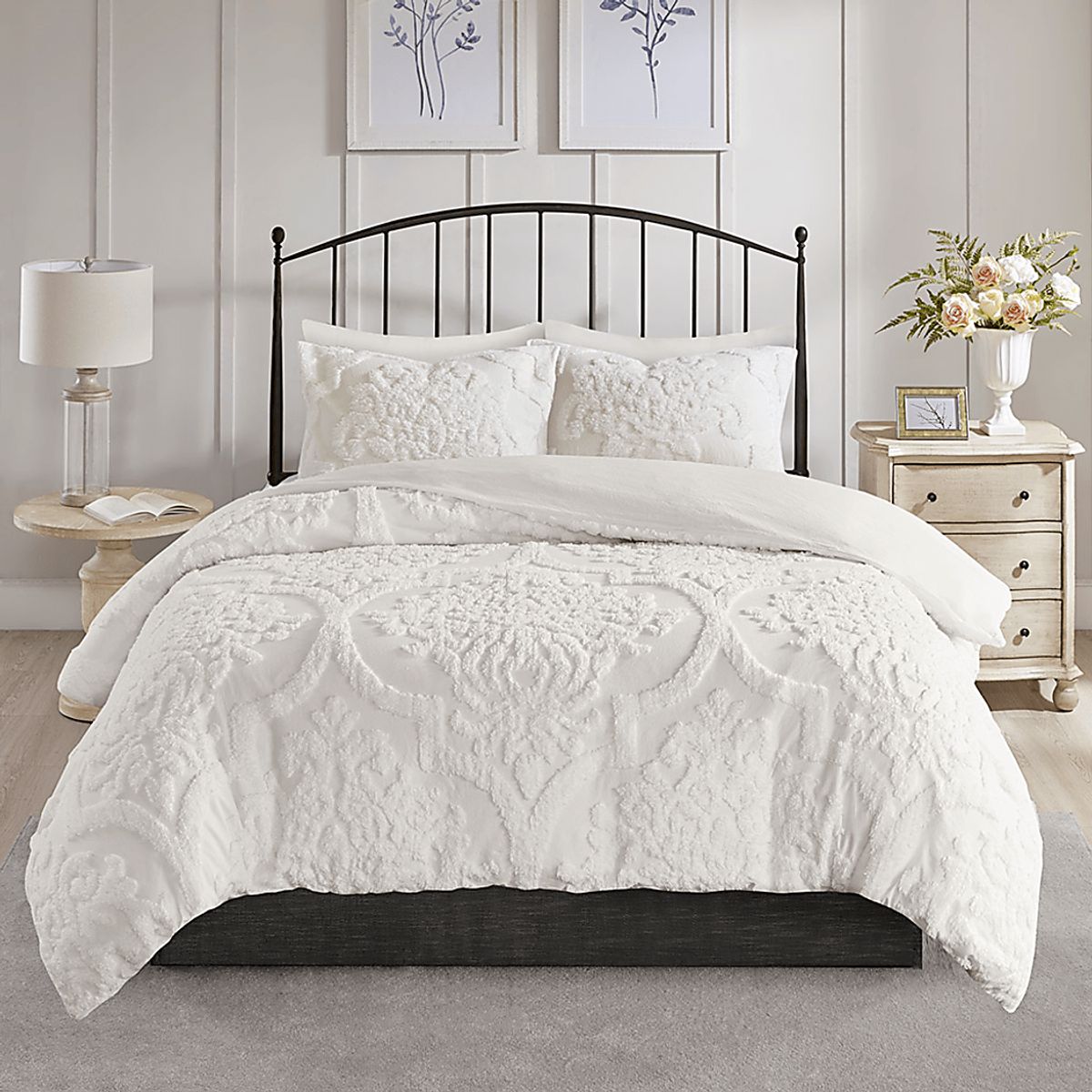 Hendee White Cotton Fabric 3 Pc King/California King Duvet Set | Rooms ...
