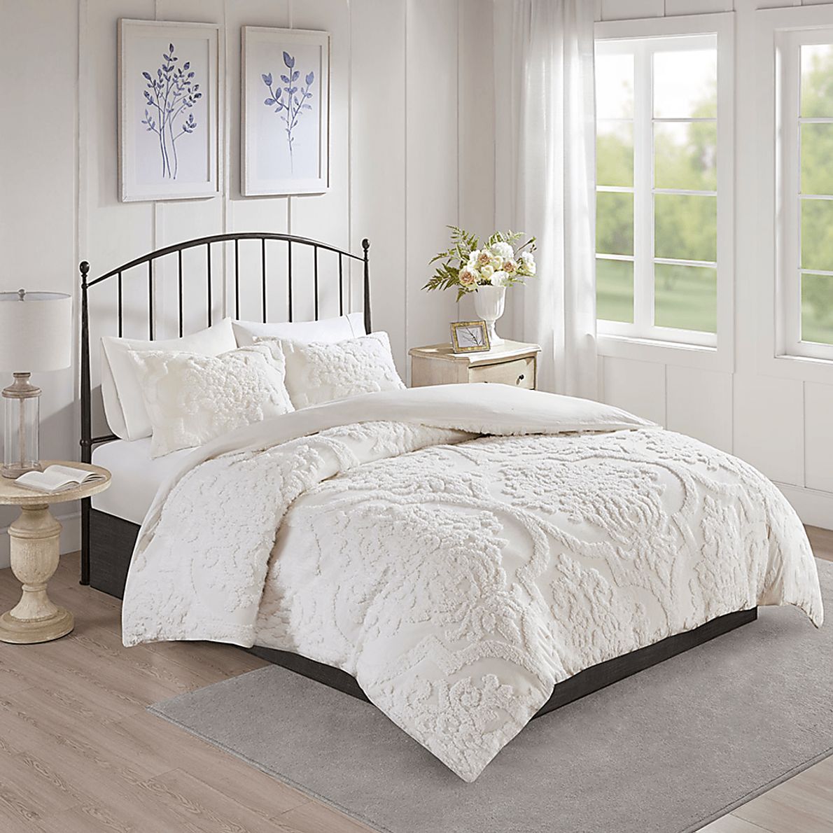 Hendee White Cotton Fabric 3 Pc King/California King Duvet Set - Rooms ...
