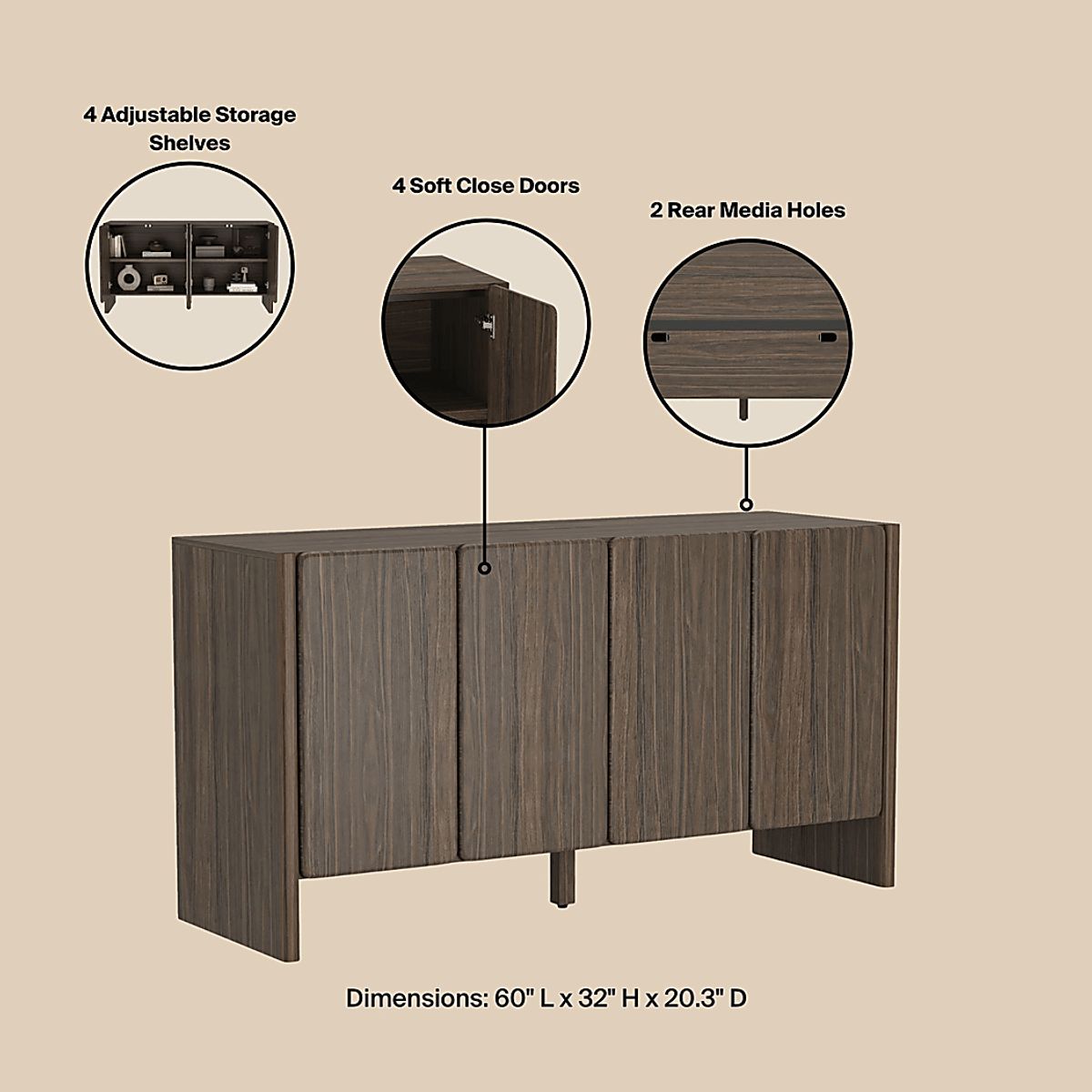 Herosunny Brown Dark Wood Sideboard | Rooms to Go