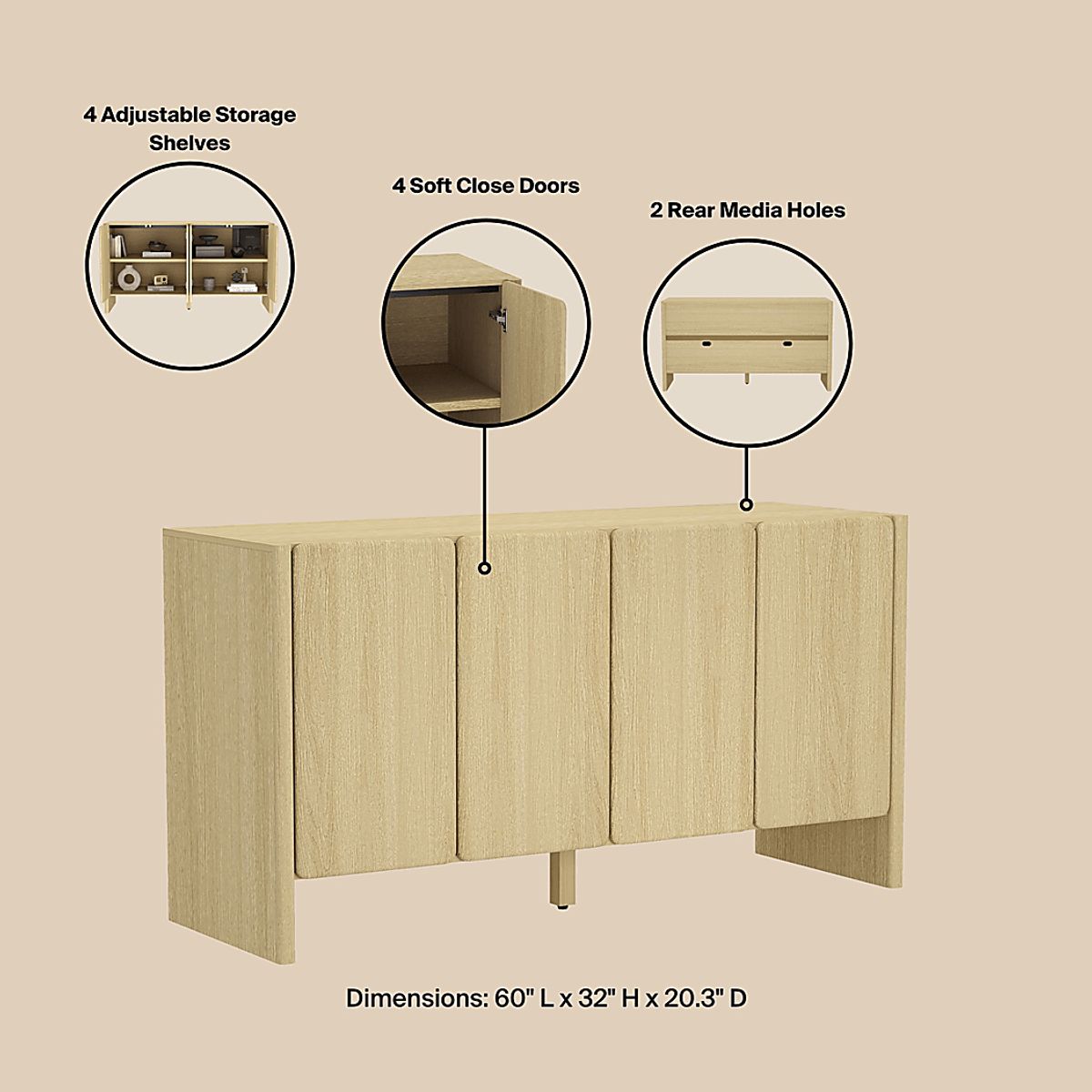 Herosunny Natural Light Wood Sideboard | Rooms to Go