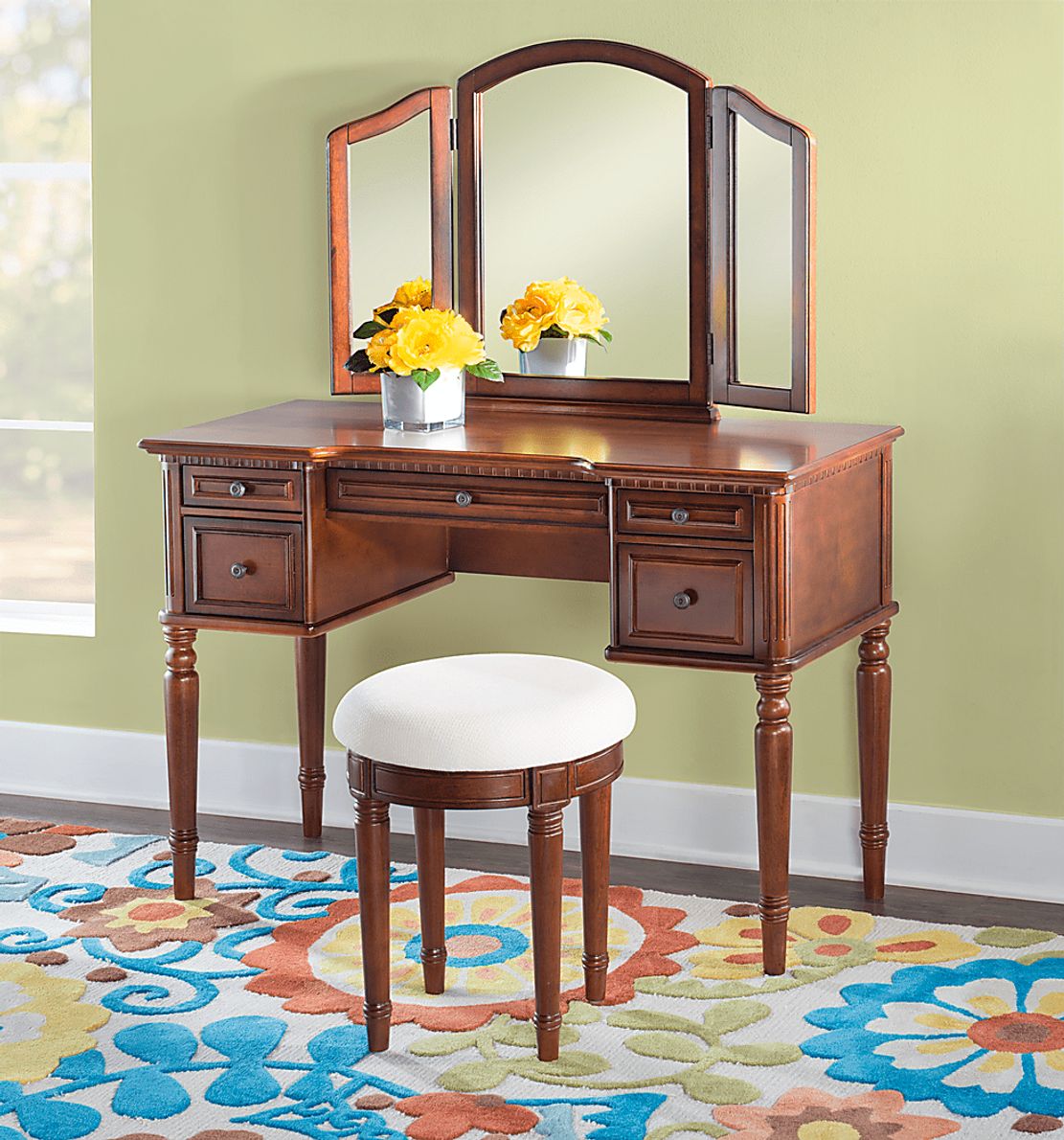 Hervel Cherry Vanity Set - Rooms To Go