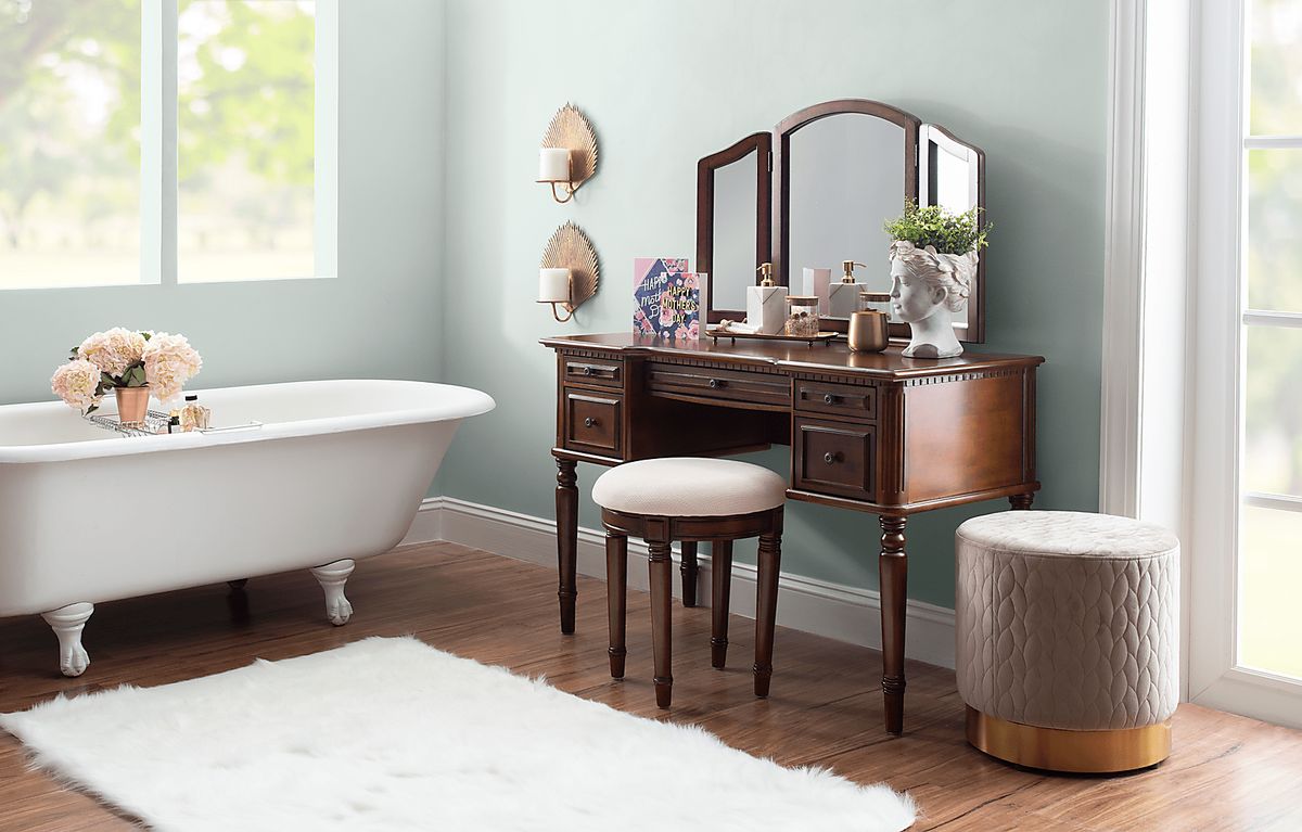 Hervel Cherry Dark Wood Vanity | Rooms to Go