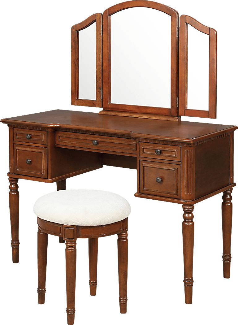 Hervel Cherry Dark Wood Vanity | Rooms to Go