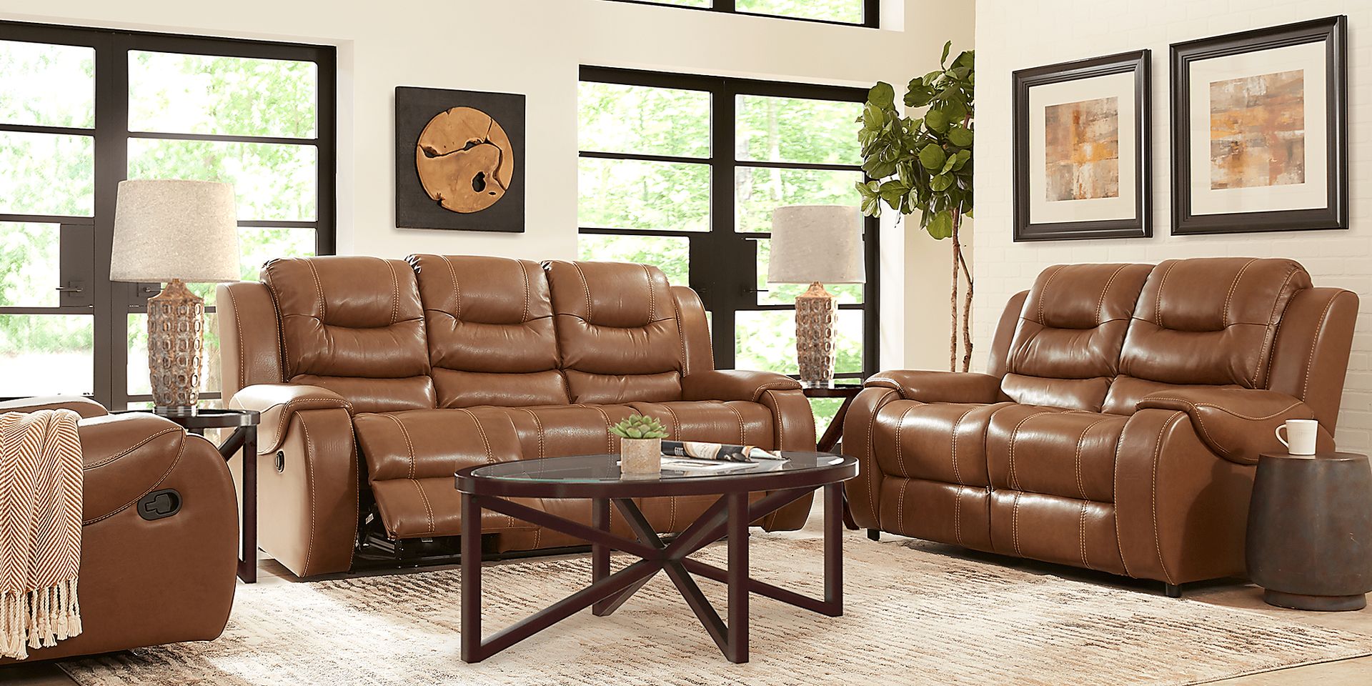 High Plains Saddle Brown Leather Non Power Reclining Sofa Rooms to Go
