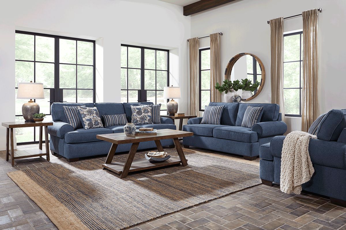 Highland Lakes 5 Pc Blue Polyester Fabric Living Room Set With 2 Pc ...