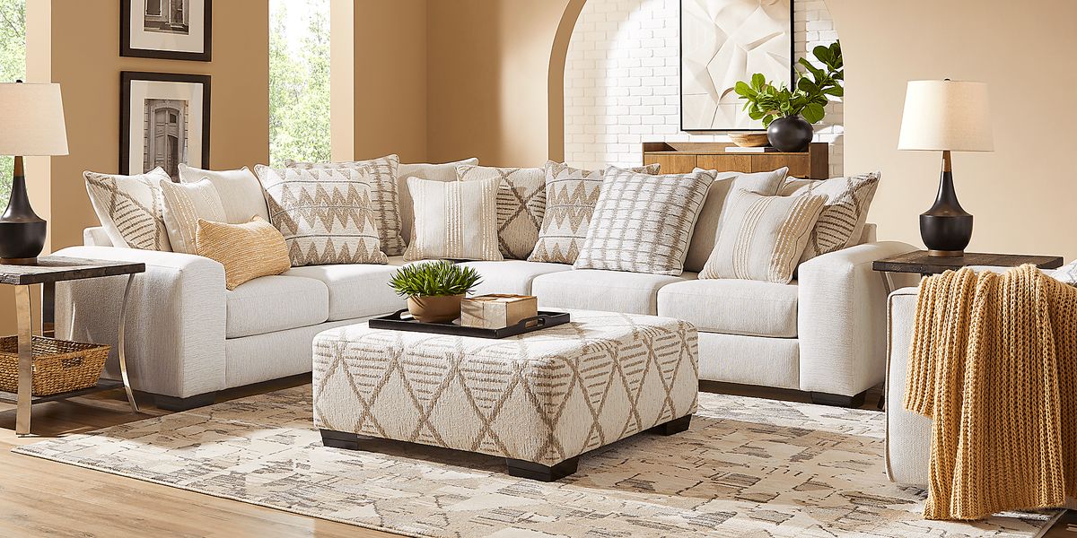 Highland Square 3 Pc White Polyester,Polypropylene Fabric Living Room ...