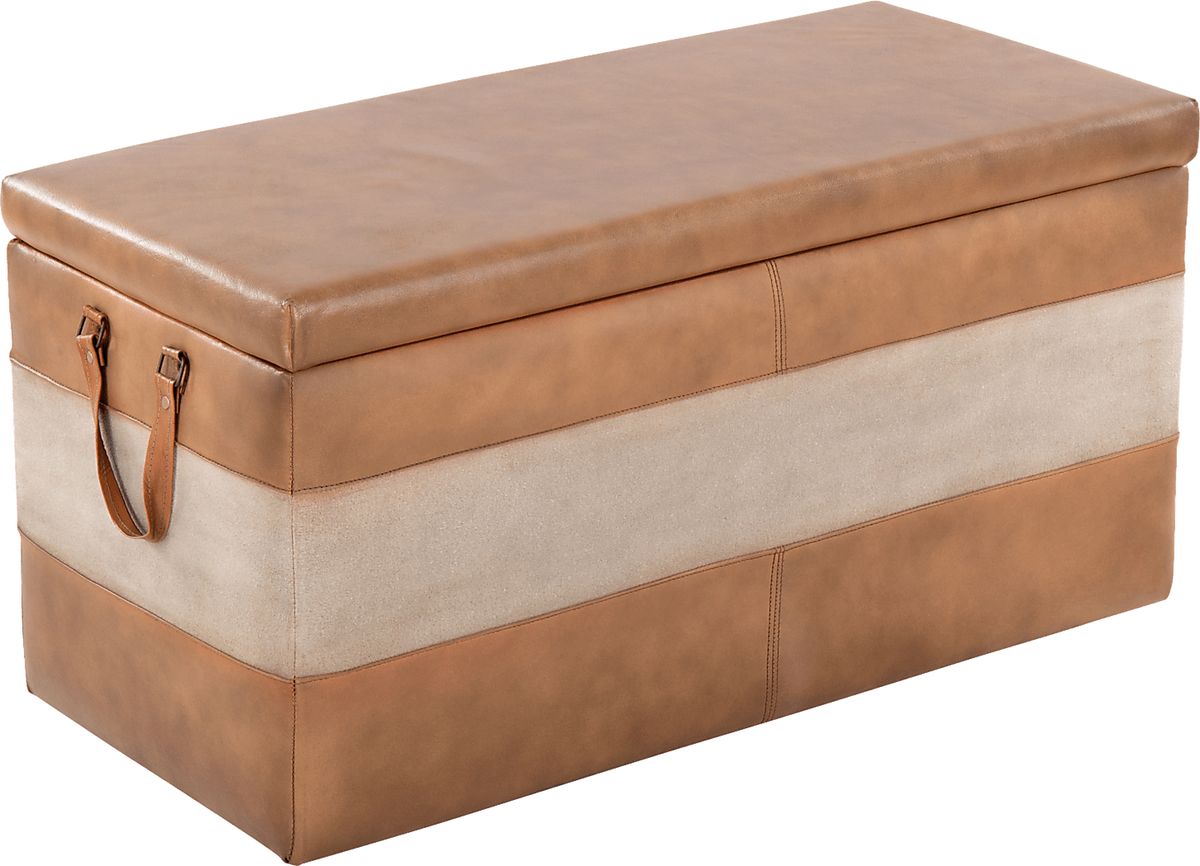 Highlandia Camel Brown Leather Storage Bench | Rooms to Go