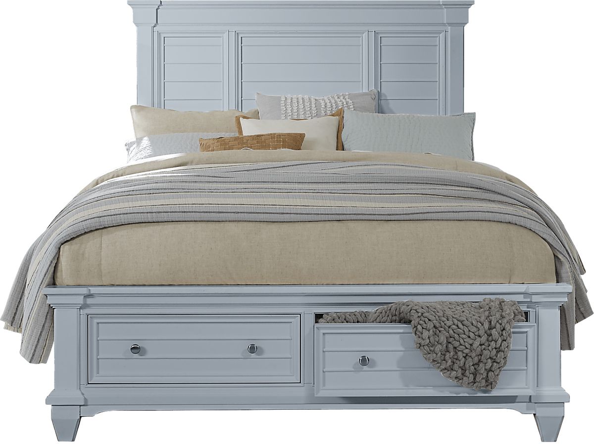 Hilton Head Blue Colors 3 Pc Queen Panel Bed With Storage | Rooms to Go