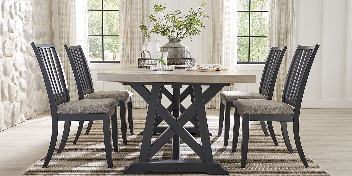 Hilton Head 5 Pc Graphite Black Gray Dining Room Set With Trestle ...