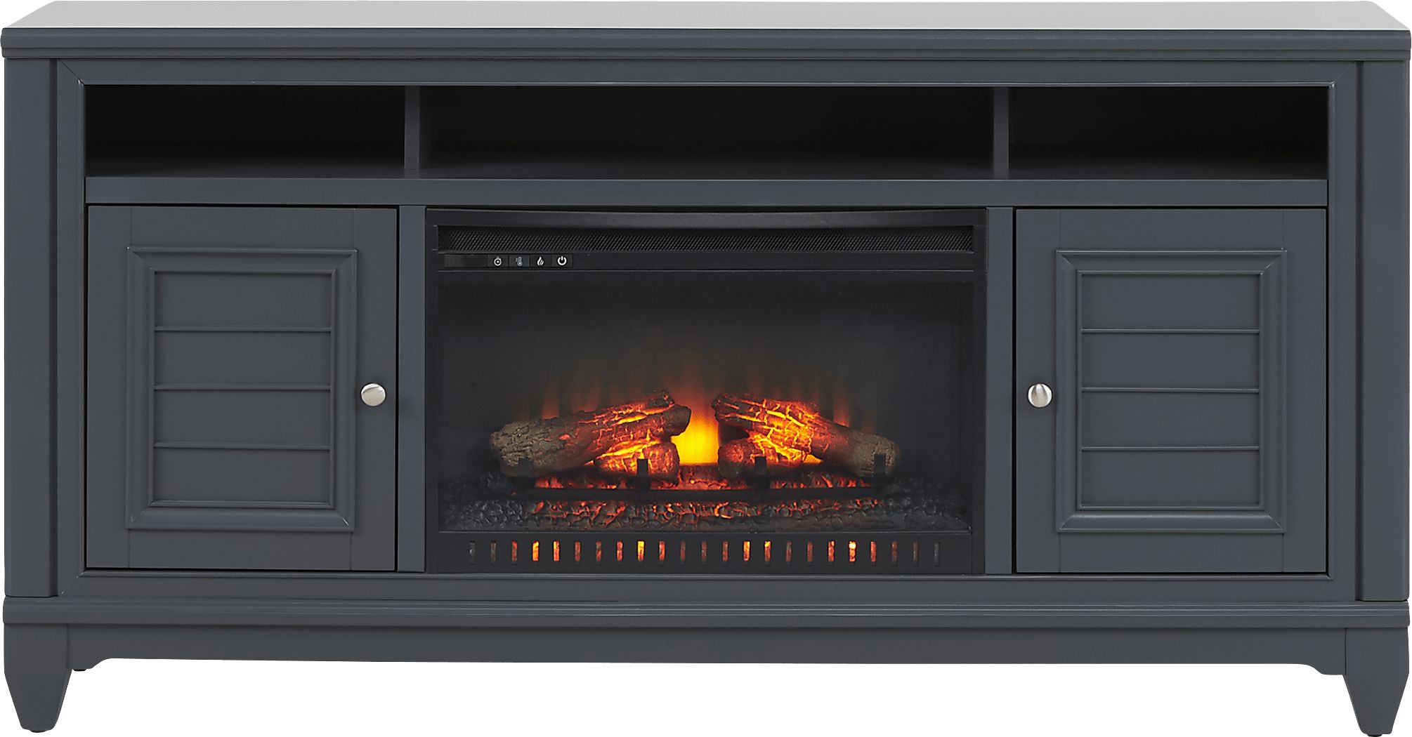 Hilton Head Graphite Black 66 in. Console With Log Fireplace | Rooms to Go