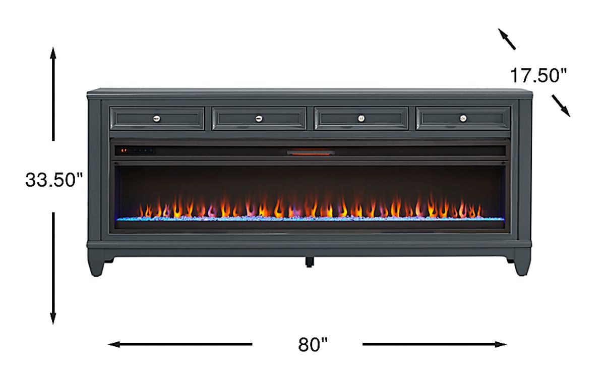 Hilton Head Graphite Black 80 In Console With Crystal Firebox | Rooms to Go