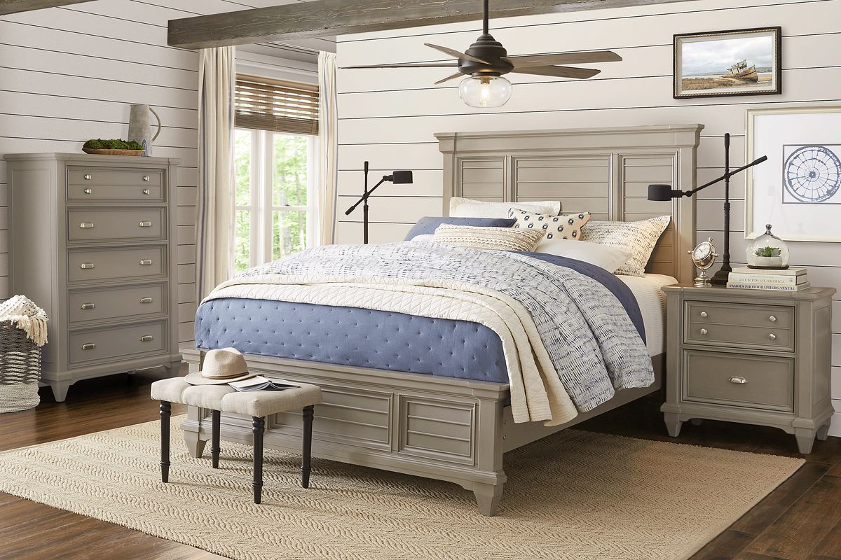 Hilton Head 5 Pc Gray Queen Bedroom Set With 3 Pc Queen Panel Bed ...