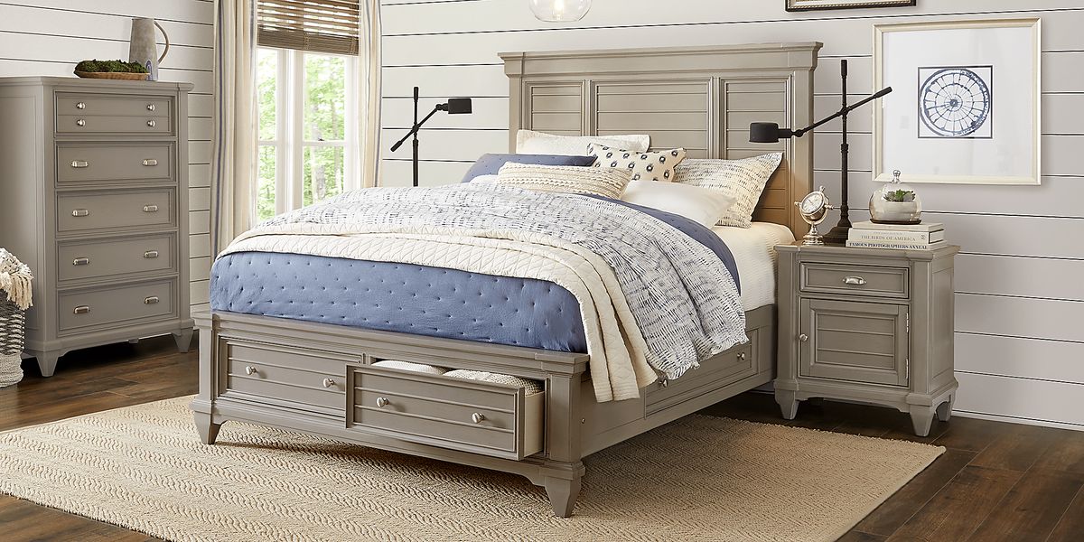 Hilton Head Gray 3 Pc Queen Panel Bed With Storage | Rooms to Go