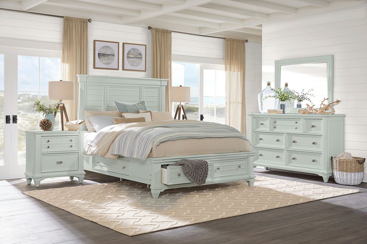 Hilton Head 5 Pc Mint Colors Queen Bedroom Set With 3 Pc Queen Panel ...
